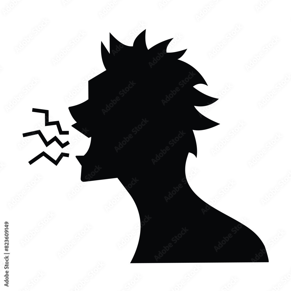 Young man silhouette face profile shouting icon sign illustration ...
