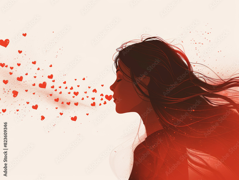 toxic relationship, flat character of woman vomiting hearts symbolizind ...