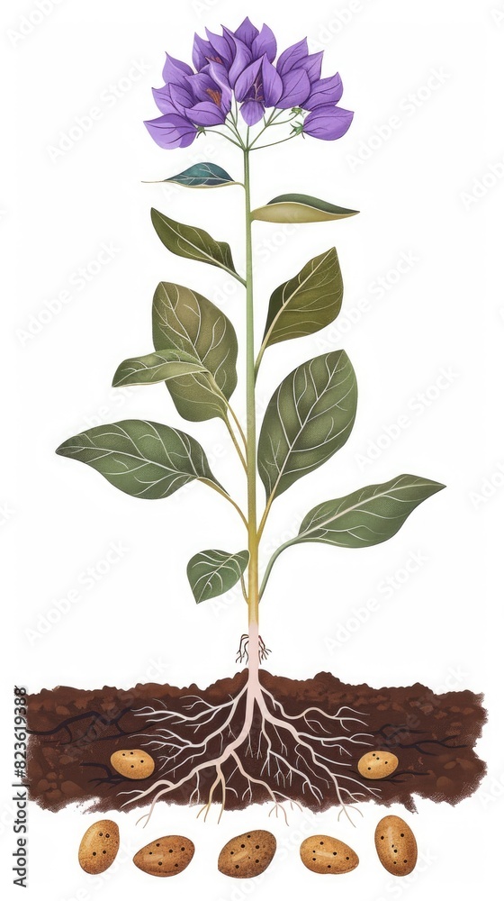 potato plant anatomy on field grow up in farming concept leaf structure ...