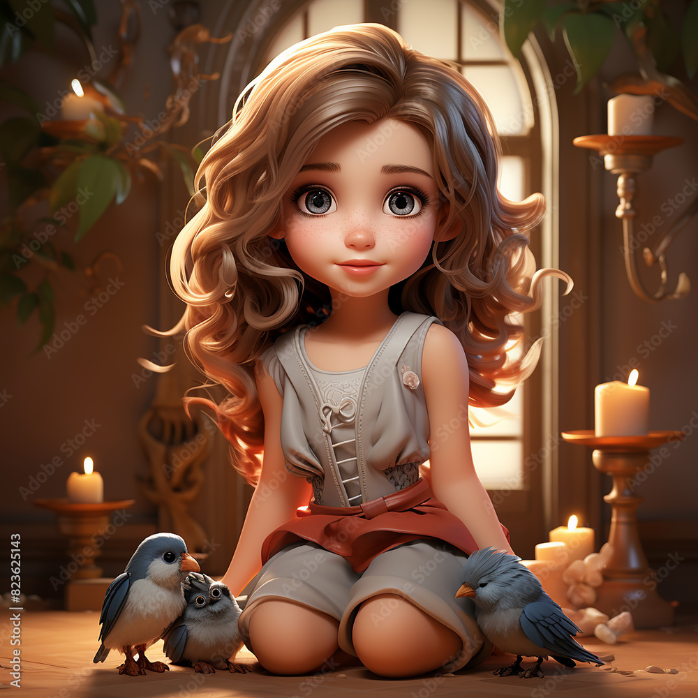3D model of animated girl in cartoon style illustration using ...