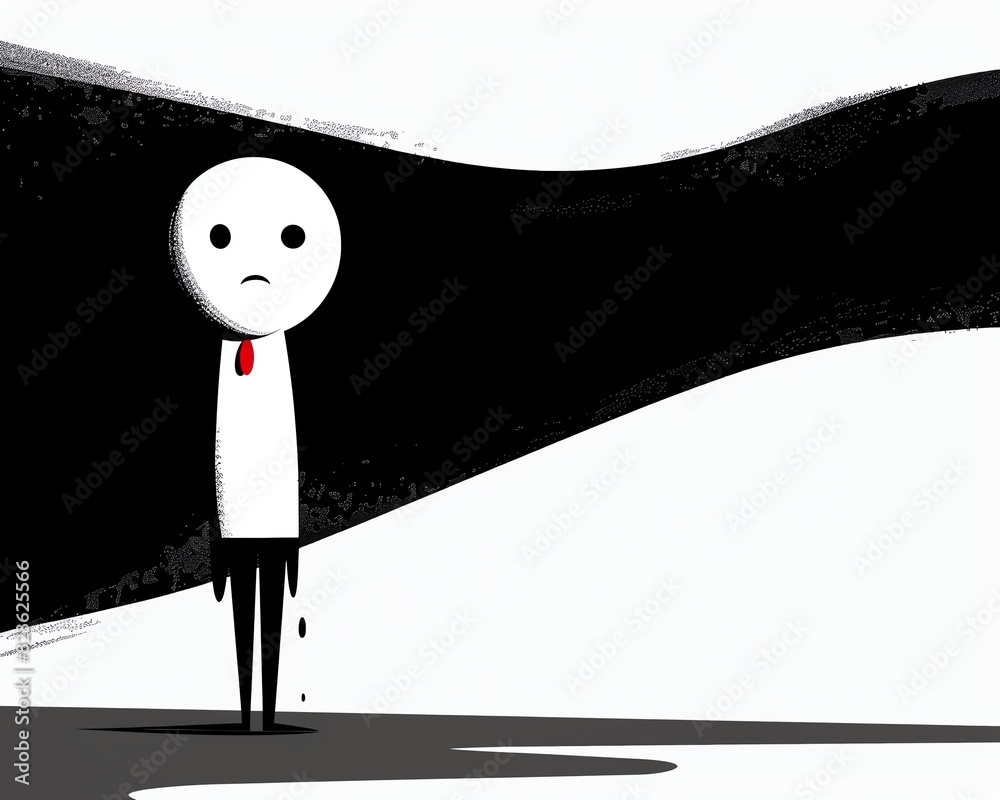 Minimalist illustration of a sad stick figure with a red tie ...