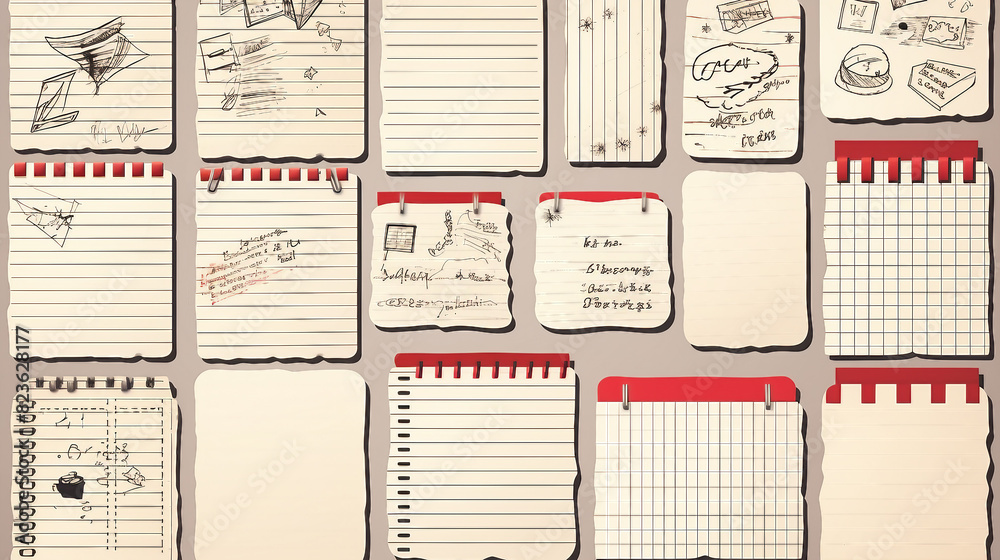 Whimsical Doodle Set of Papers and Notes with Hand Drawn Reminders and ...