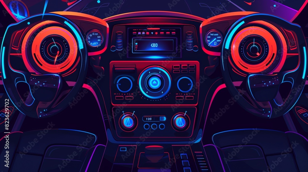 Car audio system installation flat design front view sound enhancement ...