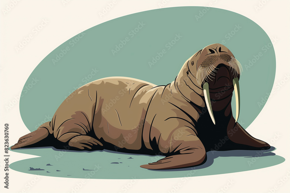 Cartoon Walrus Laying on Ground: Full Body Vector Illustration of ...