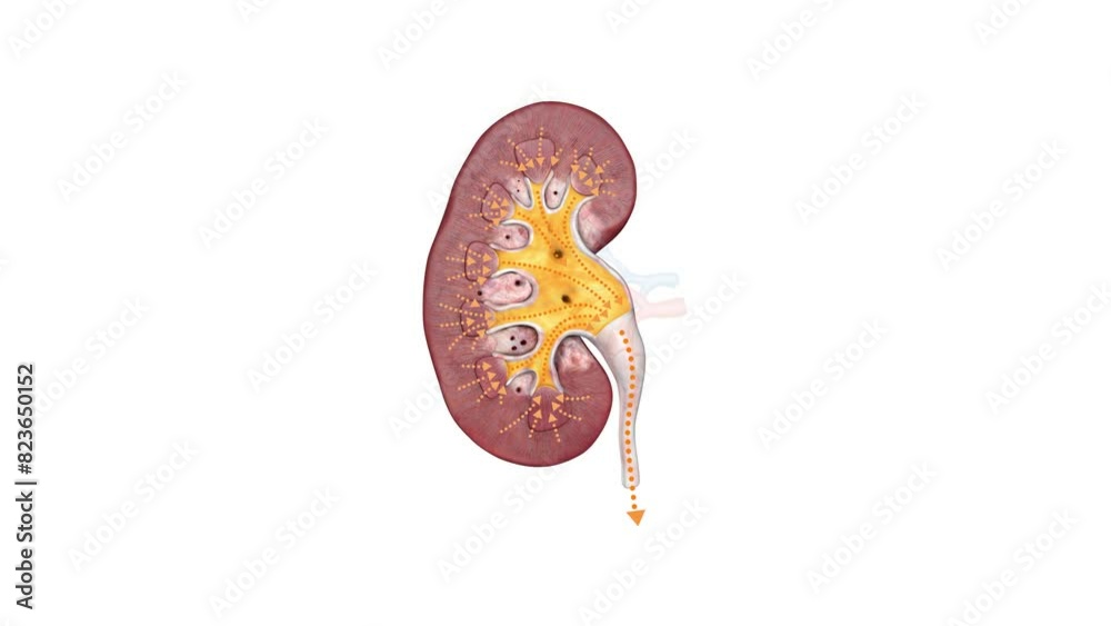 Human Kidney Cross Section Anatomy.3D human kidney showing detail of ...