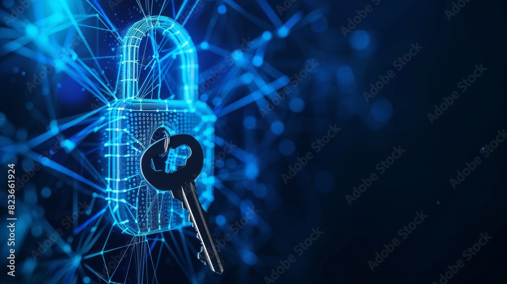 Digital representation of a padlock and keys in a cyber environment ...