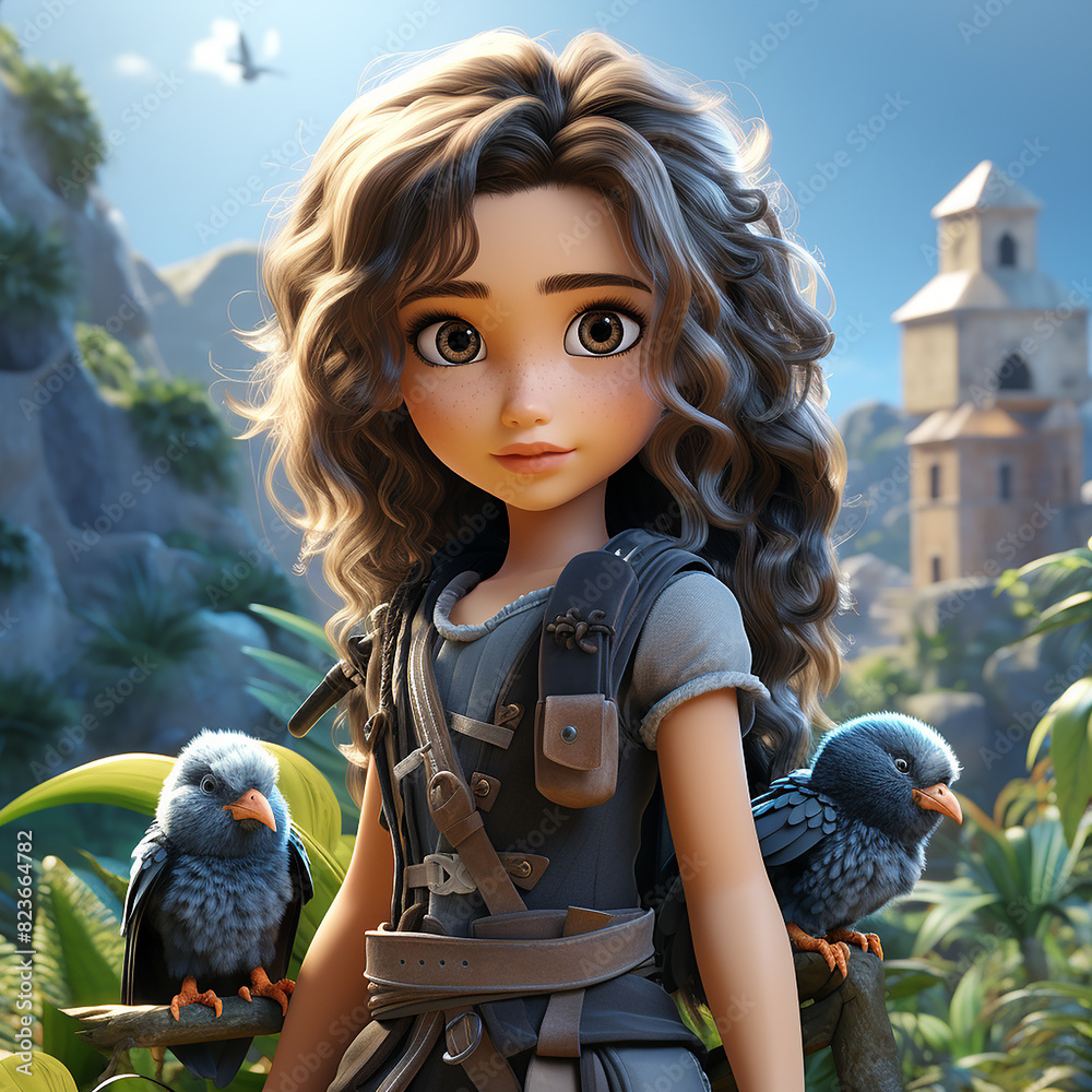 3D model of animated girl in cartoon style illustration using ...