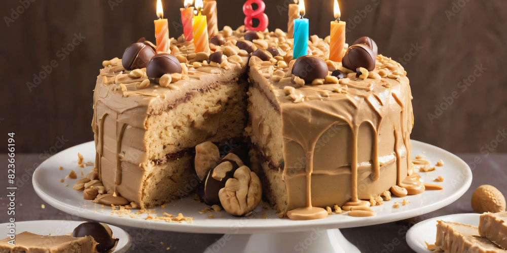 Symbols of birthday celebration. Birthday Cake. Peanut Butter ...