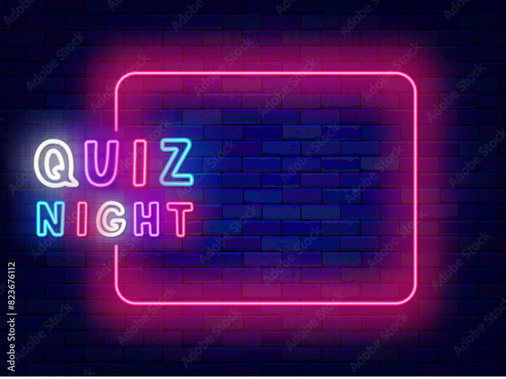 Quiz night neon invitation. Tv show and game. Trivia banner. Greeting ...
