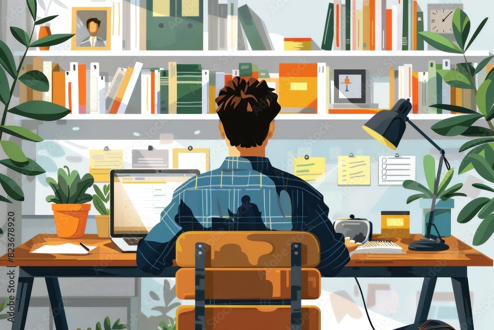 A detailed 2D illustration of a job interview preparation scene at home ... A detailed 2D illustration of a job interview preparation scene at home ...