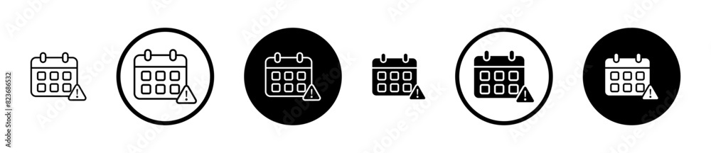 Calendar exclamation icon set. important deadline vector symbol. expiry ...