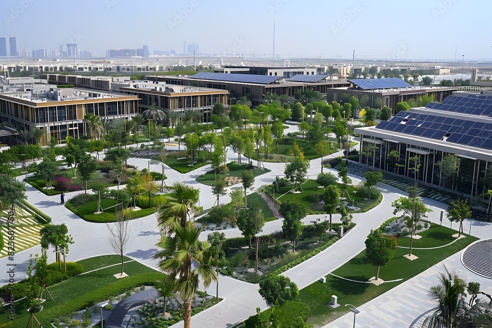 Sustainable Urban Landscape A Modern Green City Center Featuring Lush ...