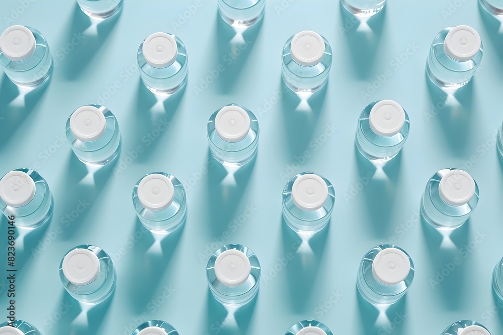 Blue Toned Repetitive Pattern of Transparent Plastic Water Bottles ...