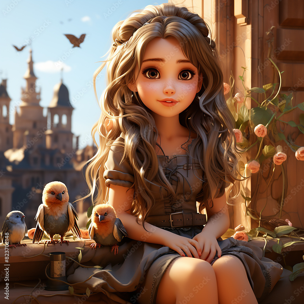 3D model of animated girl in cartoon style illustration using ...