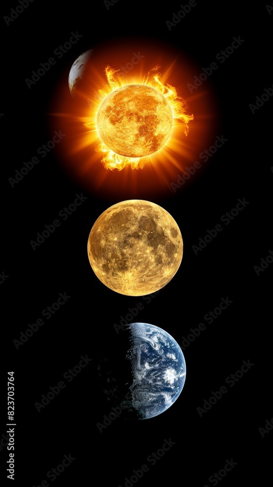 Solar system harmony - sun, moon, and earth alignment Stock ...