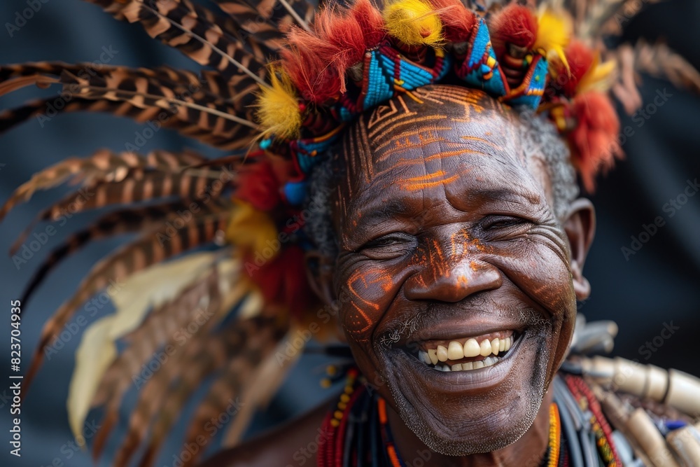 Smiling African tribal chief in traditional clothes Stock Photo | Adobe ...