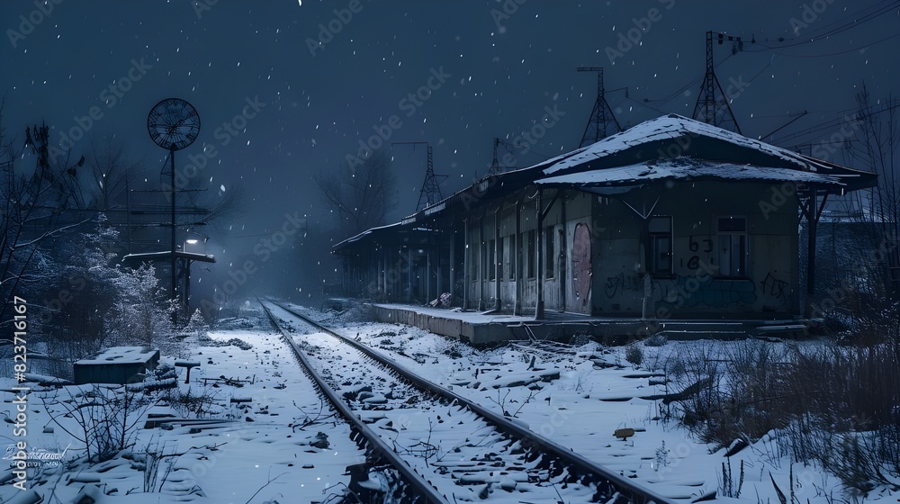 Foto de Generate snowy train station scenes with dark skies using AI ...