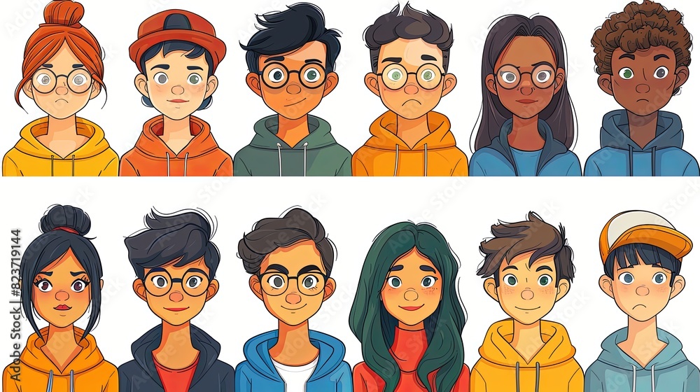 People avatars set. Young men and women with thinking face expressions ...