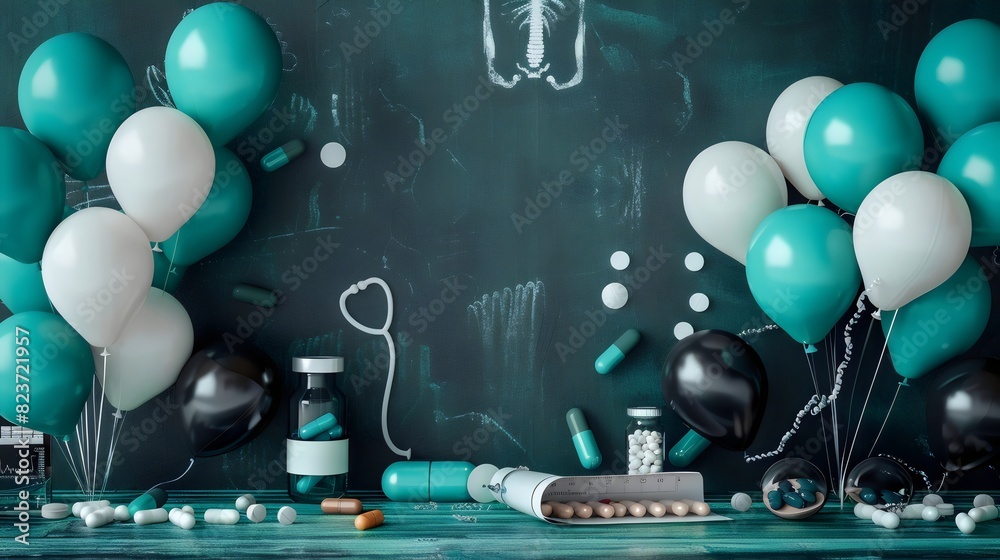 Graduation backdrop with balloons for pharmacy, gratulation background ...