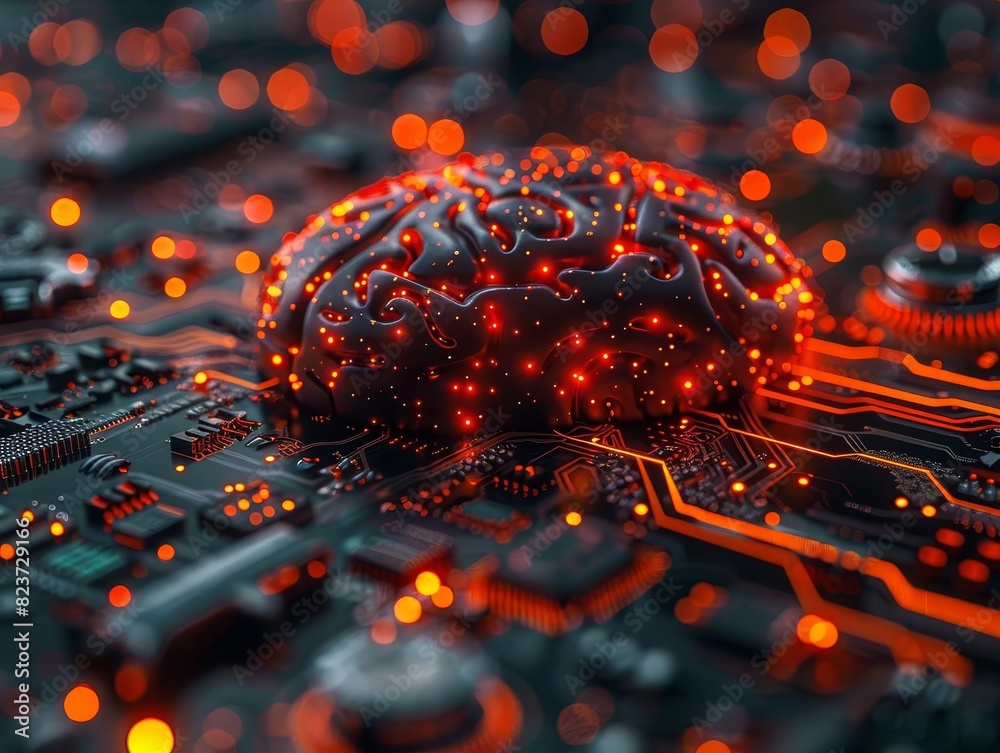 Neuromorphic concept. Close-up of a neural network representing AI technology and digital brain ...