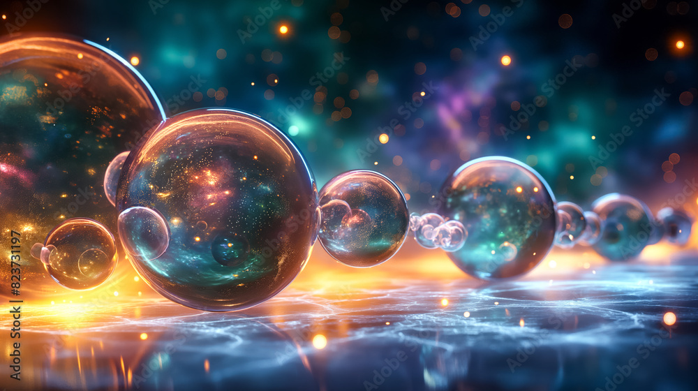 Glowing Spheres with Sparkling Bokeh Effect Floating in the air. Magical Cosmic Scene of wonder ...