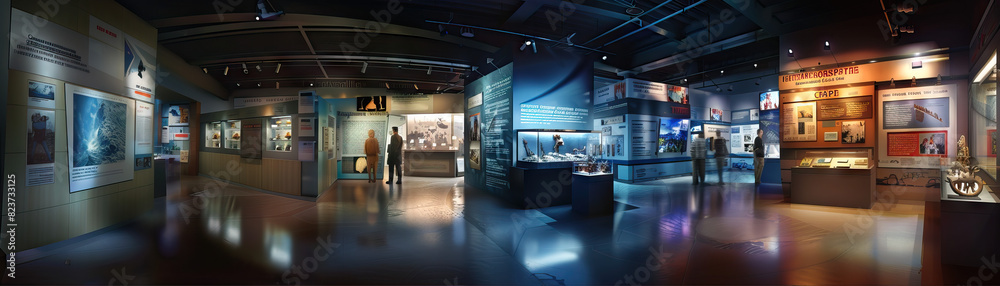 Museum Exhibition Floor: Featuring display cases, artifacts ...