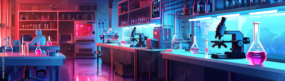 Laboratory Floor: Displaying lab equipment, test tubes, microscopes ...