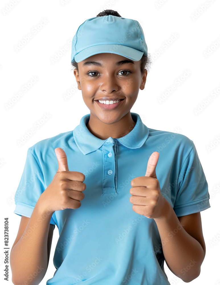 17 Year Old Girl Wearing Uniform For Delivery Service And Posing Doing