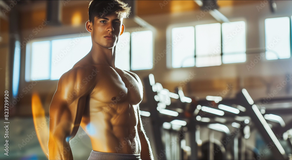 Muscular young man engaged in working out at the gym. The confident ...