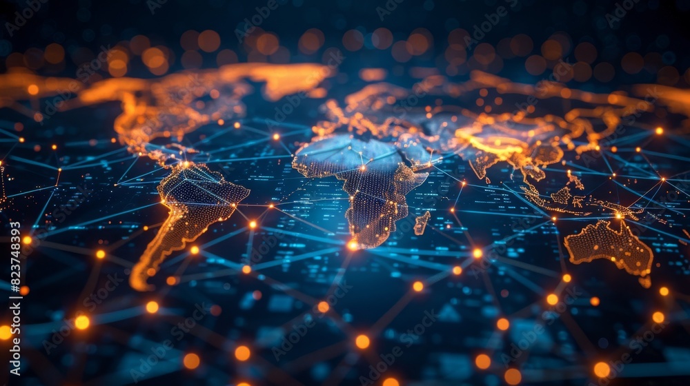 World map with glowing trade routes illustrating global connections ...
