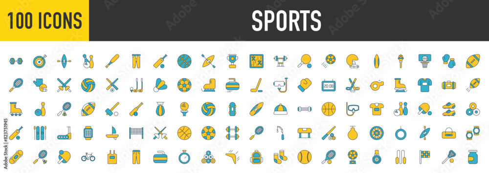Sports icon set. such as Weightlifting, Canoe, Archery Board, Bowling ...