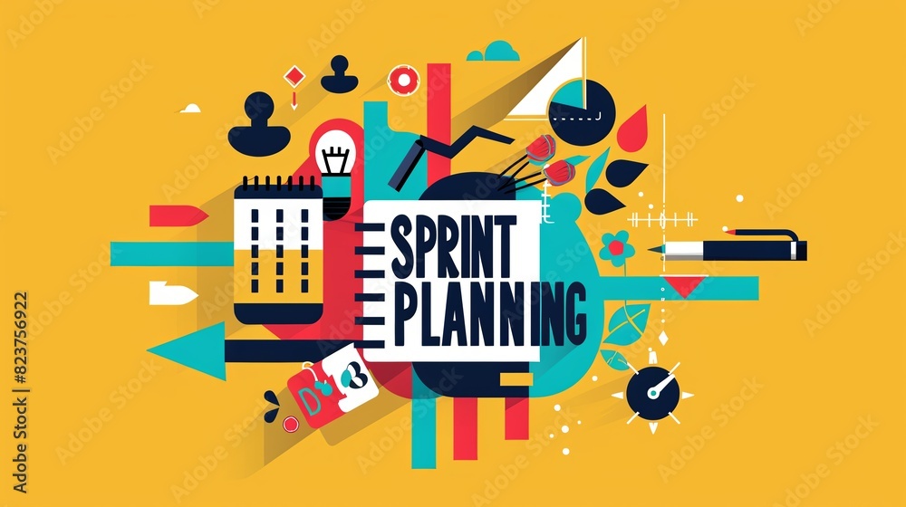 Colorful Sprint Planning Illustration with Workflow Elements Stock ...