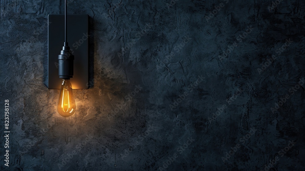 wall lamp with light bulb on dark background. simple minimalistic ...