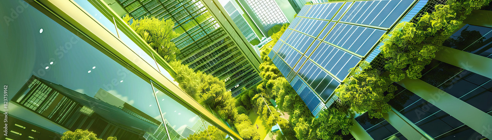 Solar Panel Arrays: Close-up of solar panel arrays, green roofs, and ...