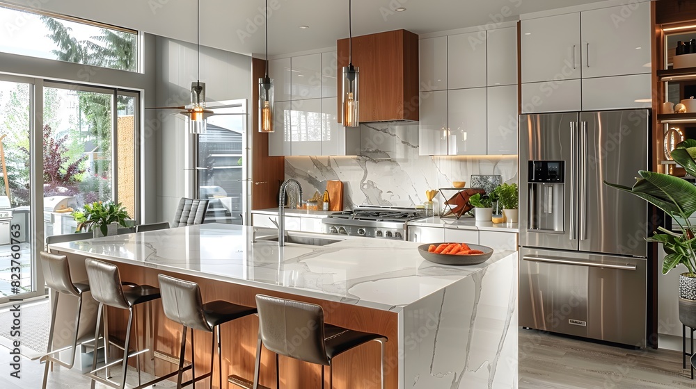 Design a modern kitchen with a clean aesthetic by incorporating ...