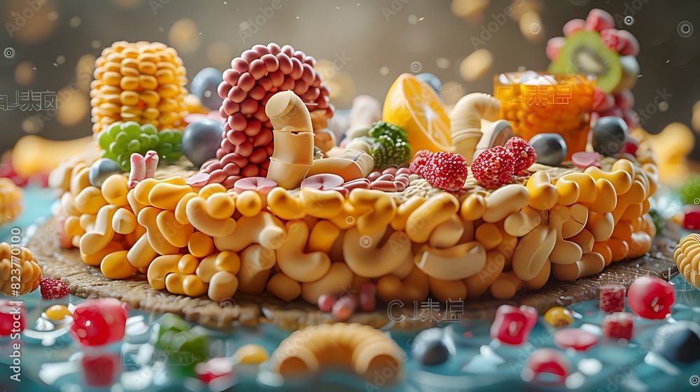 Gastroenterology illustration of digestive process showing food ...