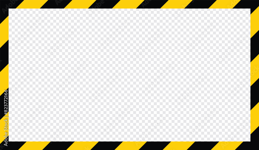 Poster Yellow and black caution tape square frame, warning sign border ...