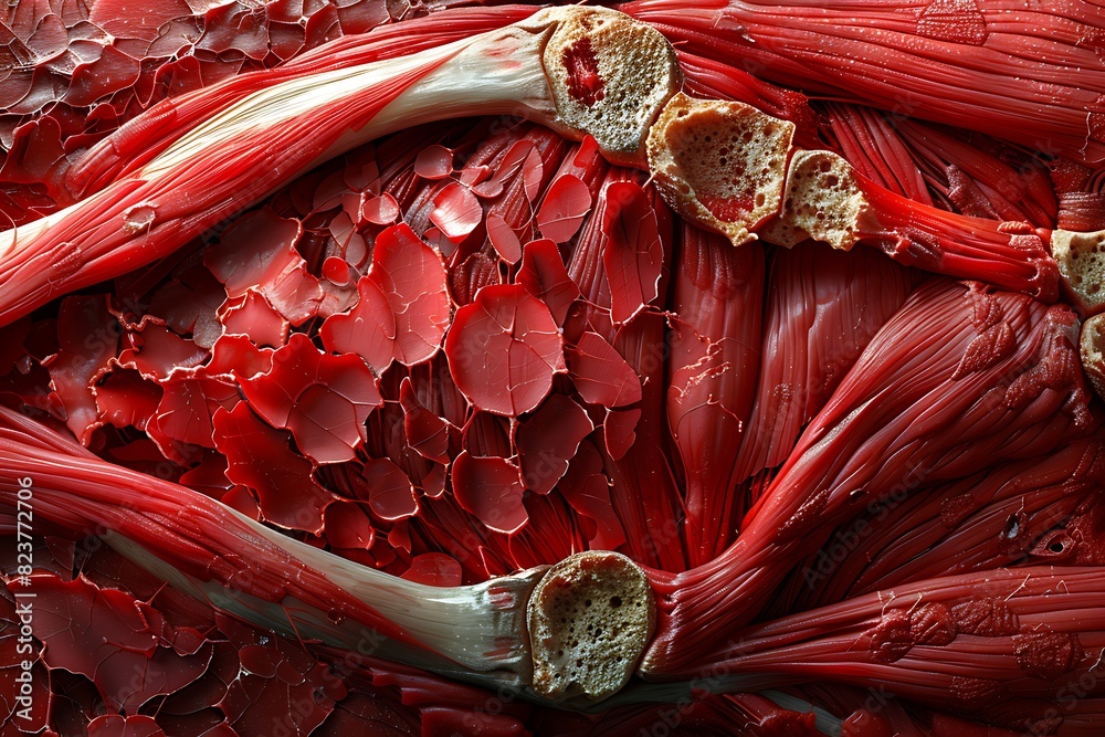 Histology of skeletal muscle tissue showing muscle fibers striations ...