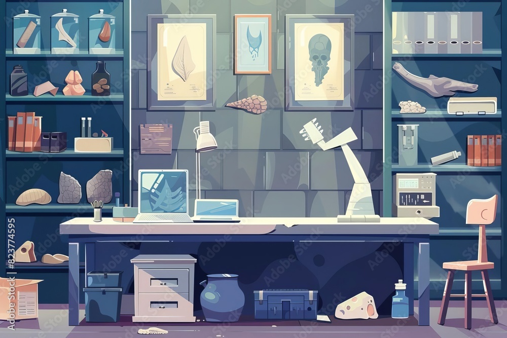 archeology lab interior with prehistoric fossils paleontology science ...