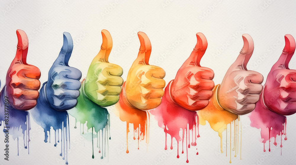 Rainbow Watercolor Painting, thumbs up emoji pattern design, background ...