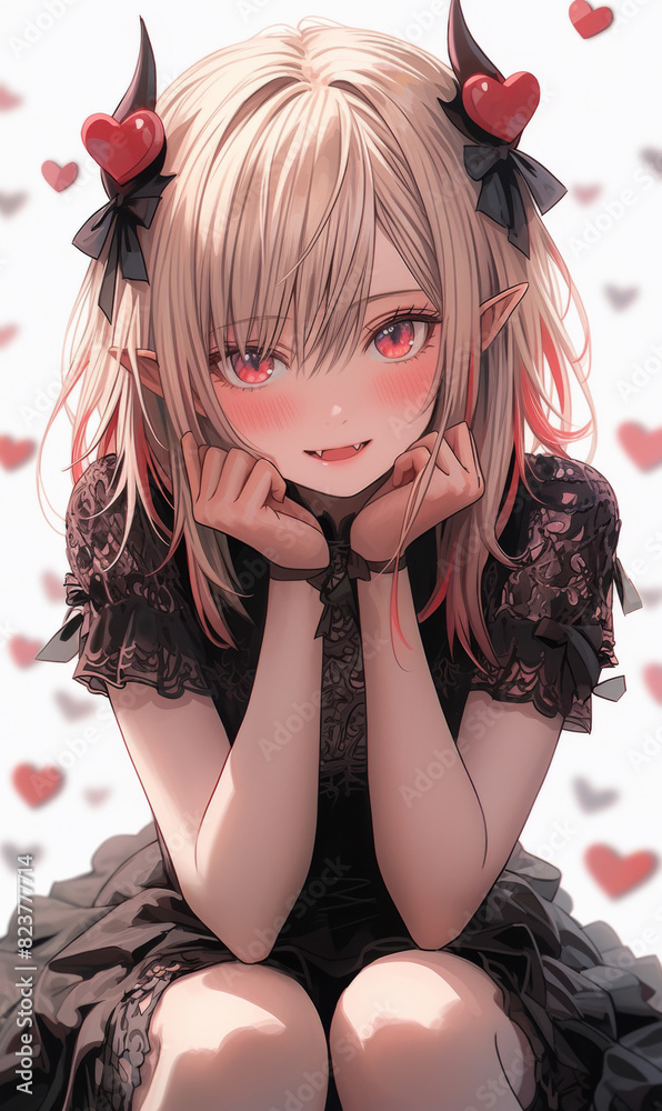 Cute anime female vampire character portrait Stock Illustration | Adobe ...