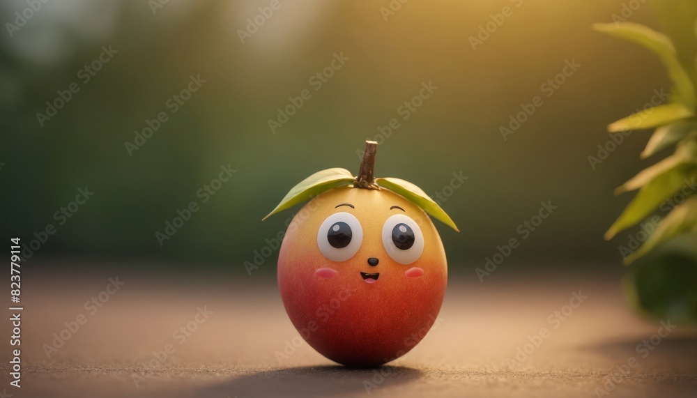 Cute animated mango fruit character with big eyes, green leaves, and a ...