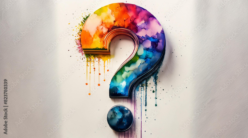 Rainbow Watercolor Painting, question mark, background texture, graphic ...