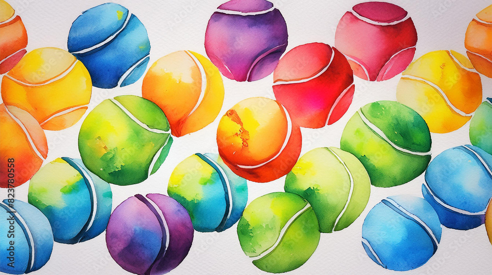 Rainbow Watercolor Painting, tennis ball sport, background texture ...