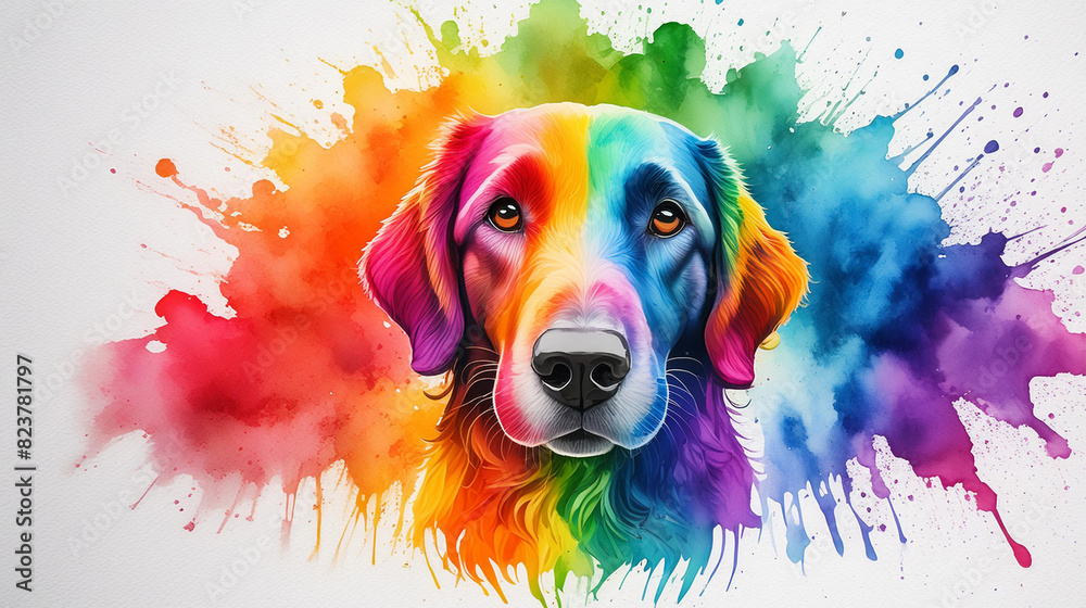 Rainbow Watercolor Painting, dog canine pet, background texture Stock ...