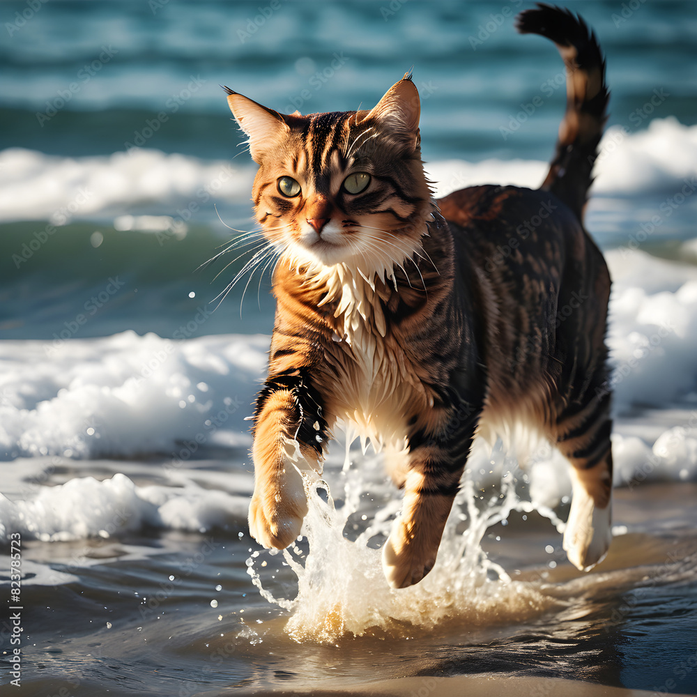 Watch this adorable cat become a sea explorer! Our cute kitten's splash ...