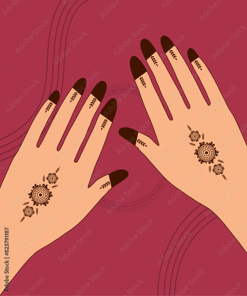Eid Henna Mehndi Hands Vector Illustration Eid Henna Hand Drawn Henna ...