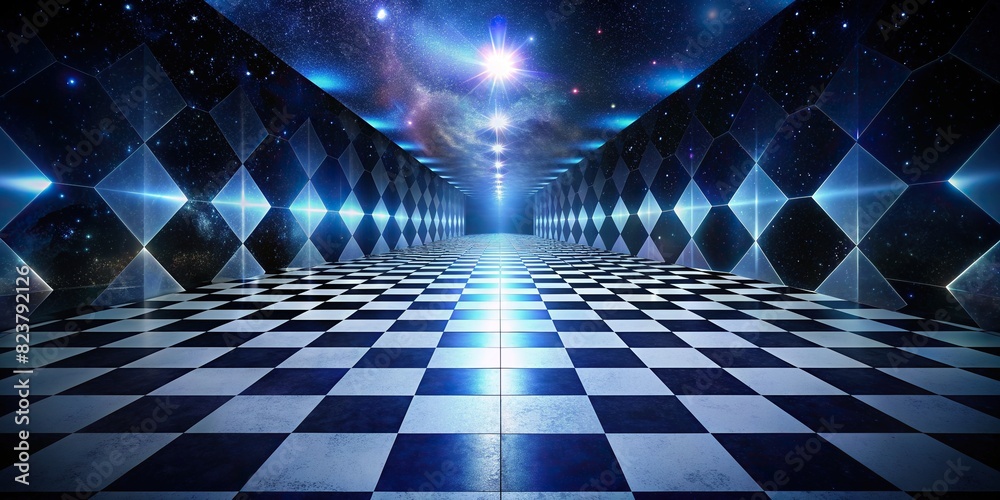 Black and white checkerboard pattern fading into vanishing point ...