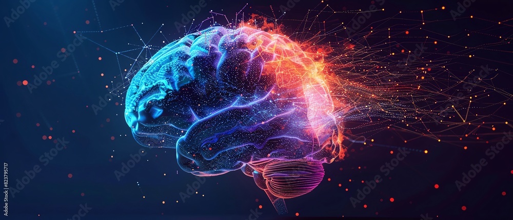 Sienna color digital hologram futuristic brain neuron link on a neuron ...