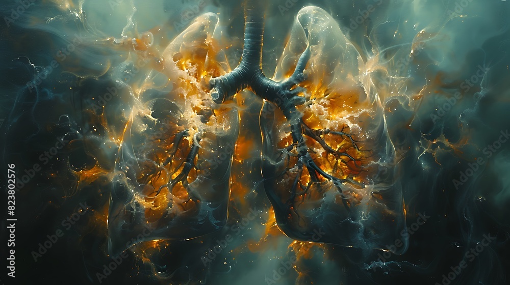 Pathology illustration of lung pathology showing effects of smoking and ...